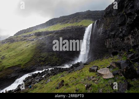 Jets of water plummet from Fossa, the Faroe Islands largest set of ...
