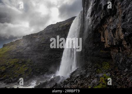 Jets of water plummet from Fossa, the Faroe Islands largest set of ...