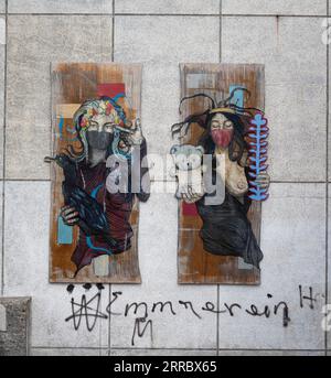 Placarded artwork adorns a building in Torshavn, Faroe Islands Stock ...