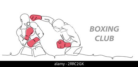 Continuous one line drawing boxers fighting on ring, opponents in ...