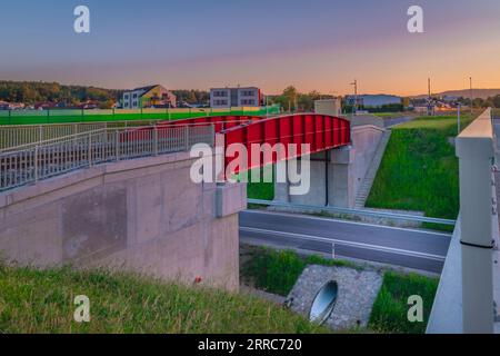 New traffic circle and bridge for railway with sunset summer colors ...