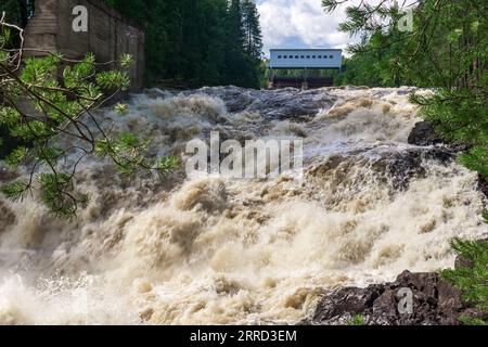 waterfall during opened locks for idle discharge of water at a small ...