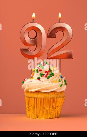 Candle number 92 - Cake birthday in rhodamine red background Stock ...