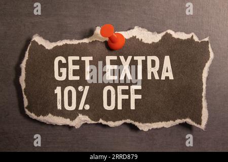 10 percent off - a paper price tag against blue background, sale ...