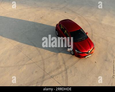 Izmir, Turkey - August 2, 2023: Drone view of a red Renault Clio 5 on ...