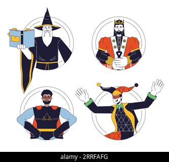 Character archetypes line cartoon flat illustration bundle Stock Vector ...