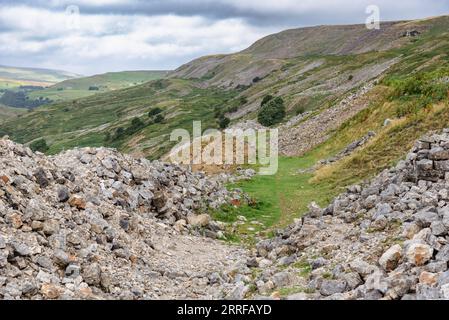 View across Swaledale from old mining spoil heaps Stock Photo - Alamy