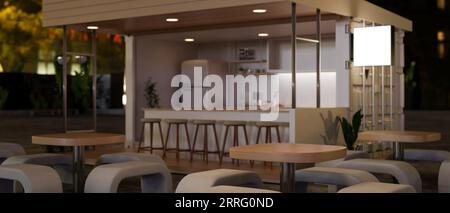 A modern and minimalist small street cafe exterior design with an ...