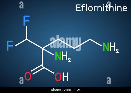 Eflornithine molecule. Structural chemical formula, molecule model ...