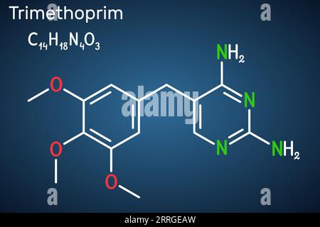 Trimethoprim, TMP molecule. Structural chemical formula, molecule model ...