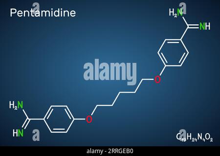 Pentamidine molecule. Structural chemical formula, molecule model Stock ...