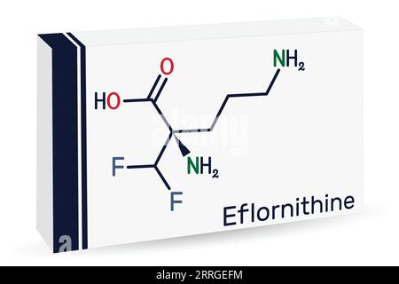 Eflornithine molecule. Structural chemical formula, molecule model ...