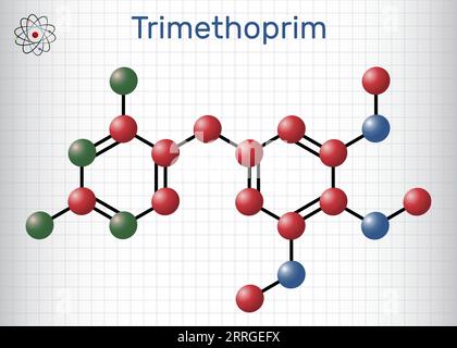 Trimethoprim, TMP molecule. Structural chemical formula, molecule model ...