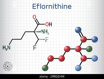 Eflornithine molecule. Structural chemical formula on the dark blue ...