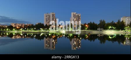 Night landscape with pond in Zelenograd in Moscow. Russia Stock Photo ...