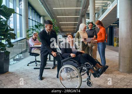 Diverse team demonstrating teamwork and inclusion at a conference ...