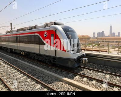 220703 -- CAIRO, July 3, 2022 -- A light rail transit LRT train is seen during a trial running ...
