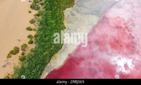 Aerial photo shows the Badain Jaran Desert of Alxa Right Banner, north ...