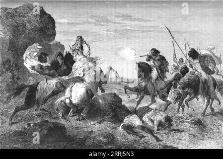 Abyssinian (Ethiopian) soldier with spear and shield. Illustration ...