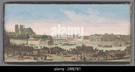 Historical cityscape, Notre-Dame de Paris, Paris; France, 17th Century ...