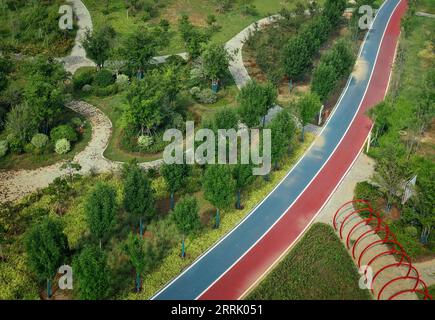 220814 -- SANMENXIA, Aug. 14, 2022 -- Aerial photo taken on Aug. 10 ...