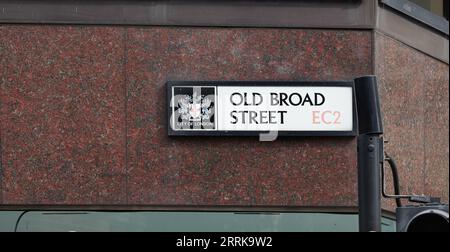 Street sign for Old Broad Street, EC2, in the City of london, England ...