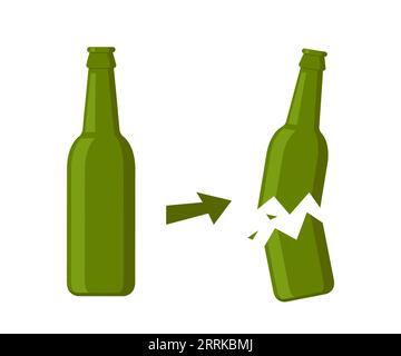 Broken beer bottle. Bottle broken into two halves. Broken, cracked ...