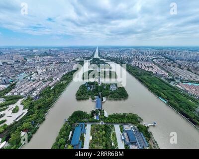 230508 -- YANGZHOU, May 8, 2023 -- This aerial photo taken on May 7 ...