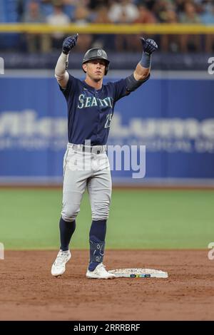 Seattle Mariners left fielder Dominic Canzone makes a catch on a fly ...