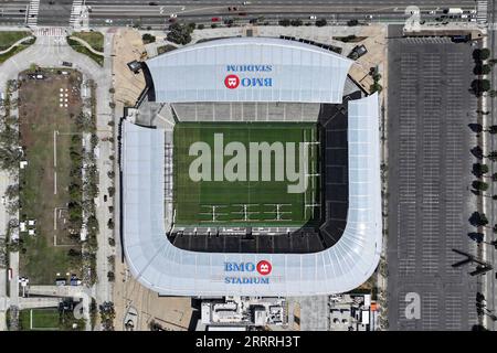 A general overall aerial view of BMO Stadium, Tuesday, Mar. 28, 2023 ...