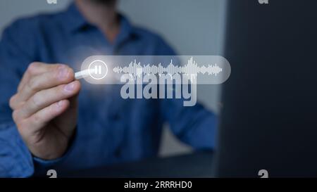 Pause, Male hand pressing pause button on the virtual screen Stock ...