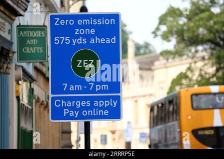 Traffic sign indicating end of zero emission zone (ZEZ) in Oxford, UK ...