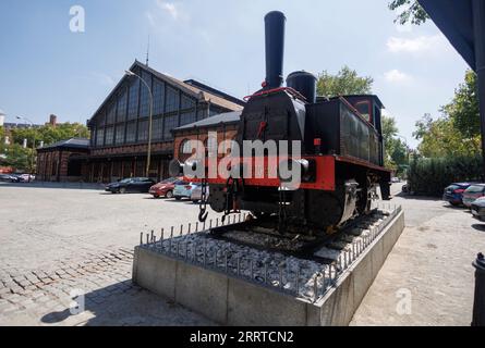 An old Spanish steam locomotive at Delicias station in Madrid, Spain ...
