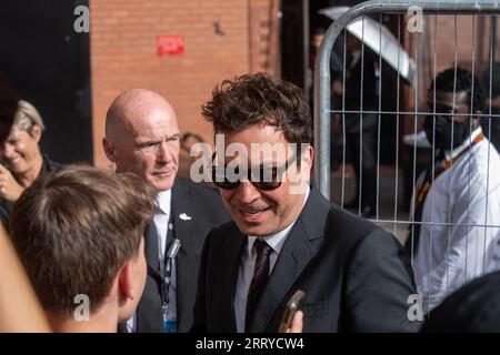 Jimmy Fallon meet fans as he leaves the Hackney Empire, London after ...