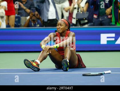 Coco Gauff of the U.S. celebrates with the trophy as she won the final ...