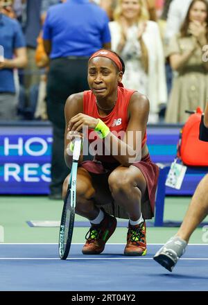 Coco Gauff of the U.S. reacts after winning the final match of the ...