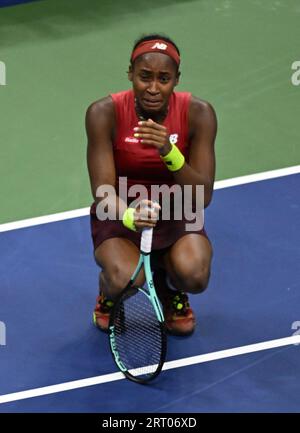 Coco Gauff of the U.S. reacts after winning the second round women's ...