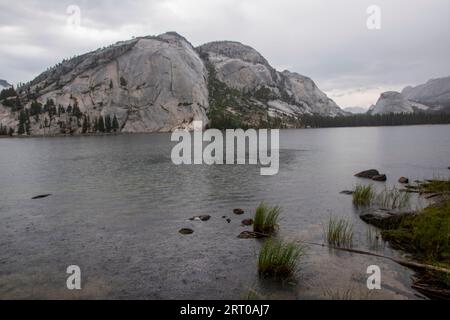Temporary waterfalls form on the granite domes surrounding Tenaya Lake ...