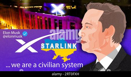 This editorial illustration shows Elon Musk's official Twitter profile ...