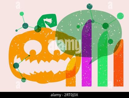 Halloween riso graph poster with Jack O' Lantern and geometric shapes ...