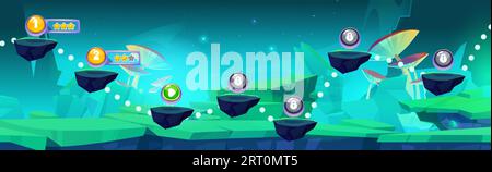 Game level background with platforms underwater in sea. Vector 2d ...