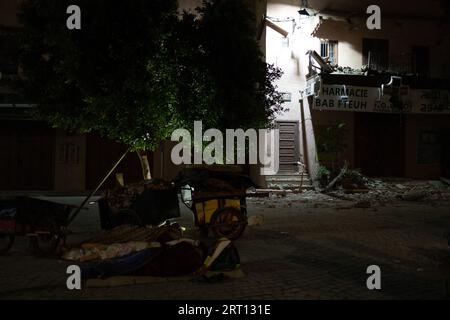 Marakkesh, Morocco. 10th Sep, 2023. Damaged buildings around the square ...