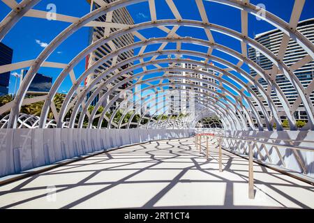 The iconic architecture of Webb Bridge on a warm spring morning in the ...
