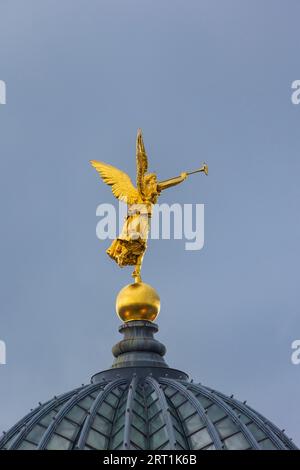 Dome with goddess of Fama or Pheme, Academy of Art in Dresden, Saxony ...