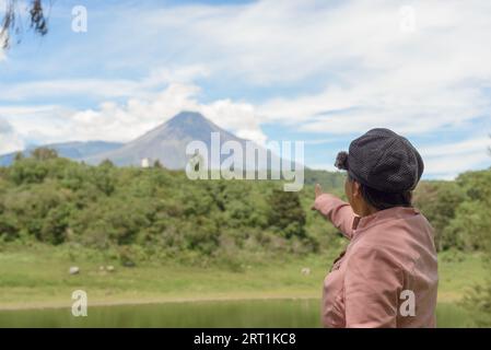 View of the Colima volcano from the Carrizalillos Lagoon. Landscape of ...