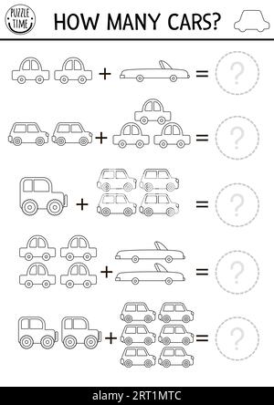 How many cars black and white game. Transportation math addition ...