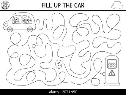 Transportation black and white maze for kids with bird passing driving ...