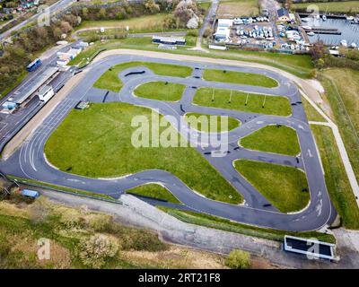Copenhagen, Denmark, April 12, 2020: Aerial drone view of a go kart ...