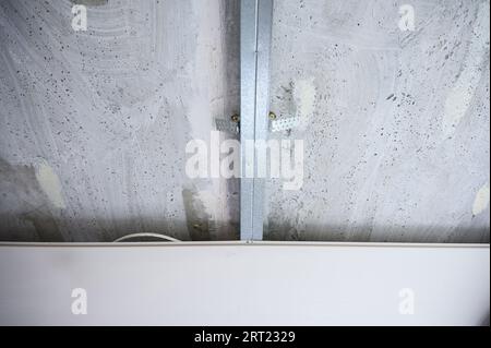 Metal frame of suspended ceilings. Making of false ceilings Stock Photo ...