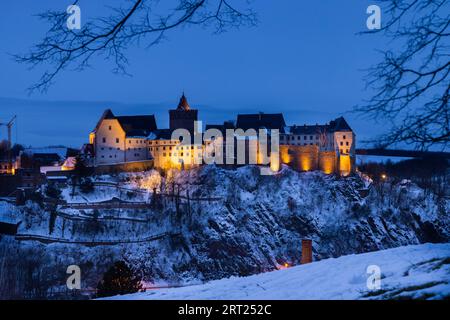 Mildenstein Castle at the blue hour in winter Stock Photo - Alamy